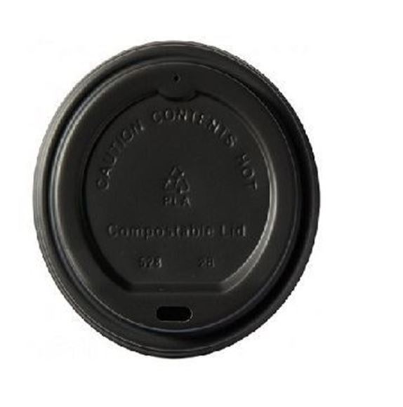 Seldram Supplies. COMPOSTABLE BLACK SIP THRU LIDS 10-16oz |Ctn 1000